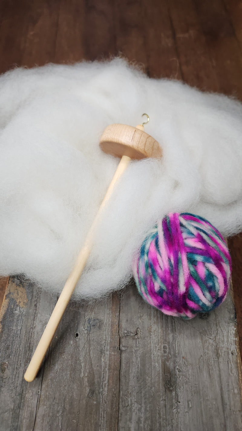 Beginner Top Whorl Drop Spindle and Fiber – Ewethful Fiber Farm and Mill